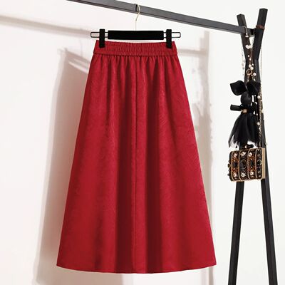 Ankela Red A- Line Midi Skirt Women's Autumn Winter plus Siz