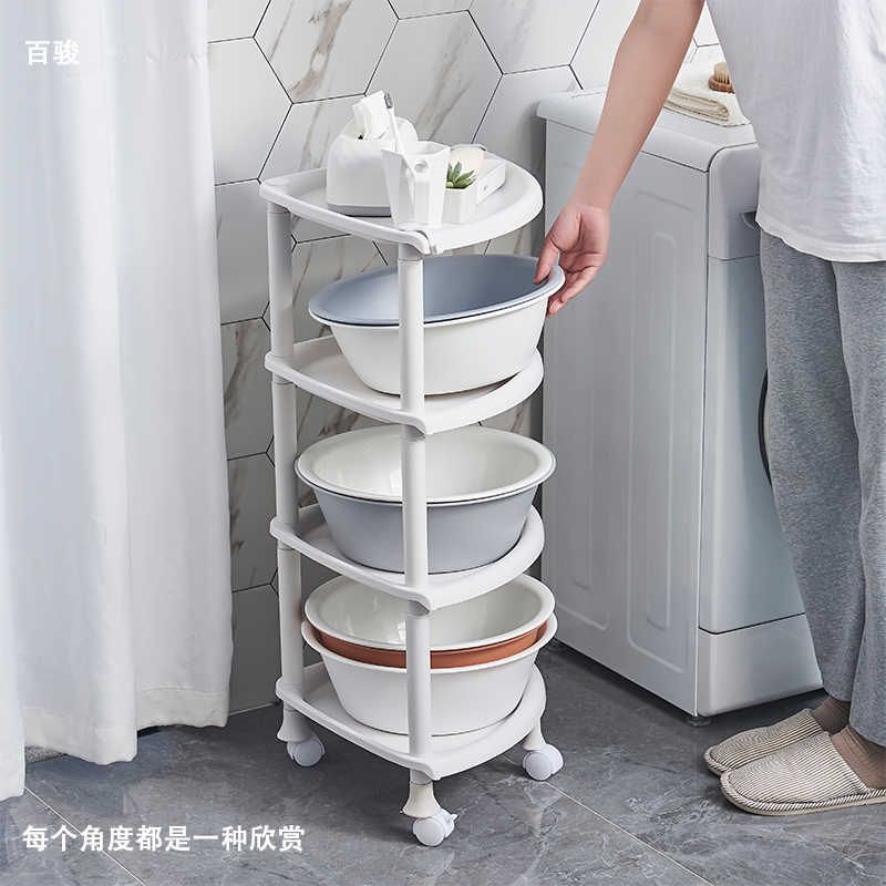 浴室置物架卫生间脸盆架厕所洗手间塑料收纳架落地滑轮多层三角架