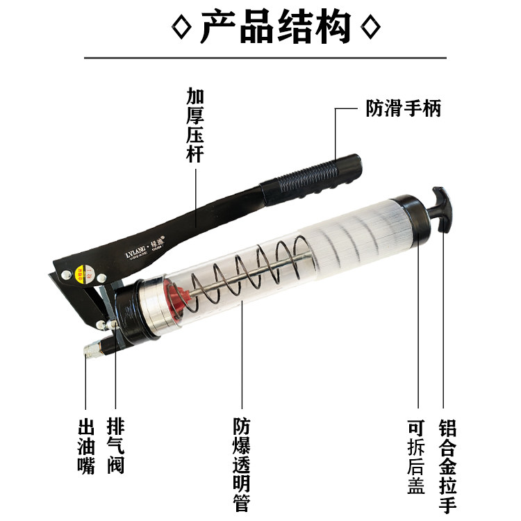 透明黄油枪手动双杆高压牛油枪透明小型挖机900CC吸油盘气动电动