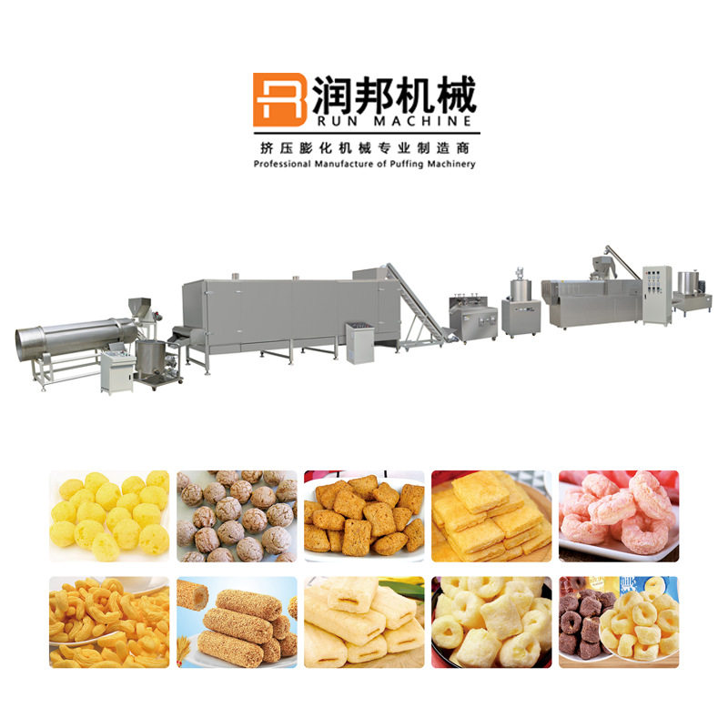 夹心米果麦烧生产线 休闲膨化食品设备 可可甜心加工设备膨化食品