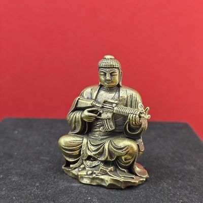 黄铜众生平等如来佛不服就干拿抱枪创意我佛慈悲趣味车载桌面摆件