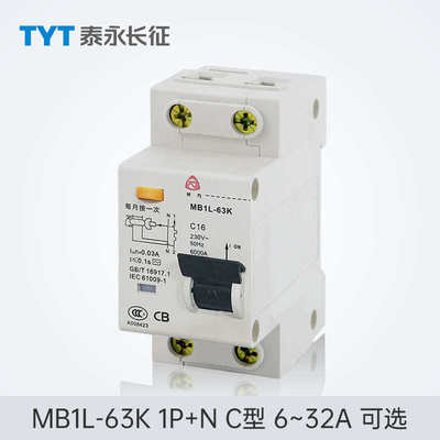 MB1L-63K漏电保护开关AC型32/16TYT泰永长征长九50A10A1P+N断路器