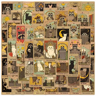 60PCS Cat Tarot Card Graffiti Stickers Decoration Diy for