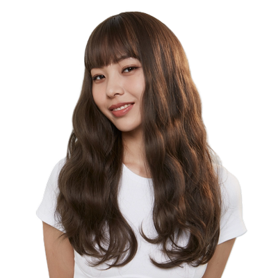 亚麻色齐刘海卷发假发全头大波浪