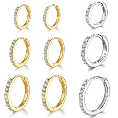 Sterling Silver Gold Plated Small Zirconia Huggie Hoop