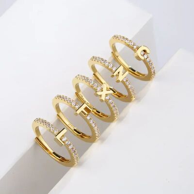 Fashion Initials Letter Ring Women Classic Simple Opening