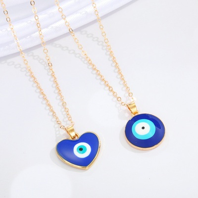 Blue Evil Eyes Heart Couple Necklaces for Women Men Lovers