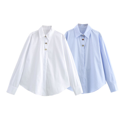 Button up lapel loose solid color shirt 纽扣翻领宽松纯色衬衫