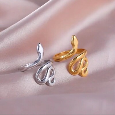 Stainless Steel Snake Rings for Women Men Gold Color Finger