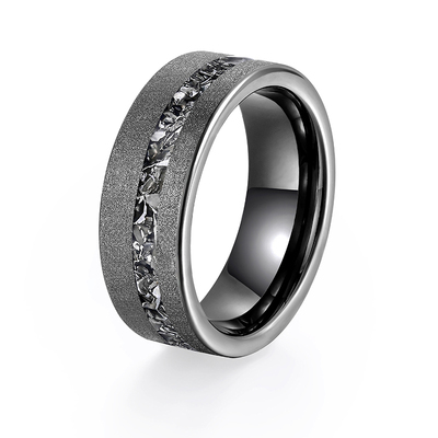 Somen Black 8mm Tungsten Carbide Ring Sanded with Zircon