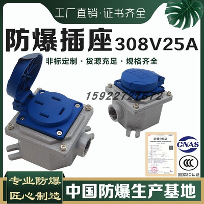 工业防爆插座四孔25A380V440V三相四线明装墙壁有底盒防安全插EX