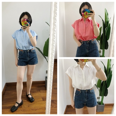 清 [换] 售罄不补货 买手店 宽松短袖亚麻衬衫套头outlets