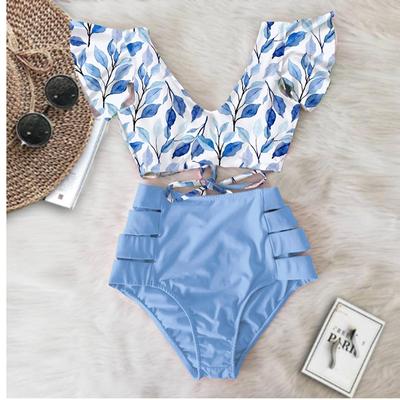 2021 Print Swimwear Women High Waist Bikini Ruffle Swimsuit