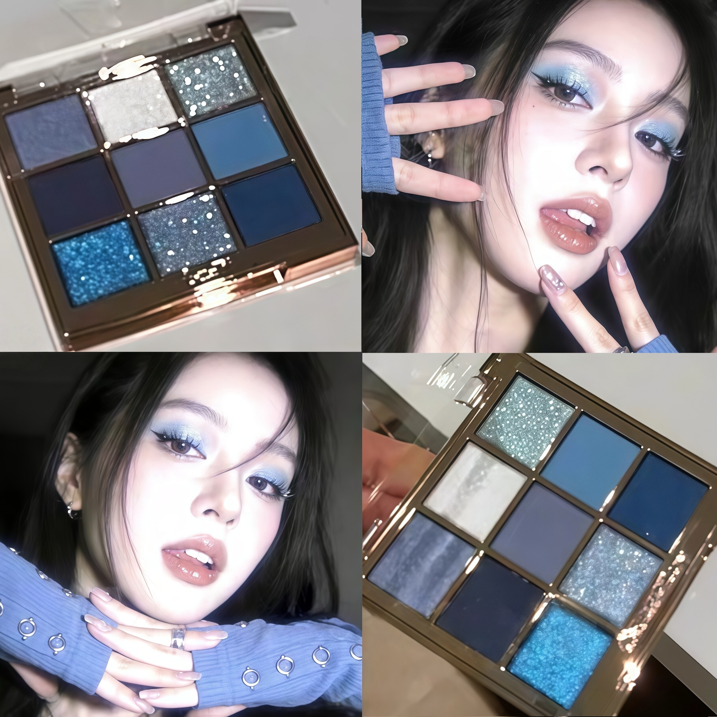 烟熏妆克莱因蓝!爆款九色眼影盘爆闪珠光哑光细闪烟熏盘眼影平价
