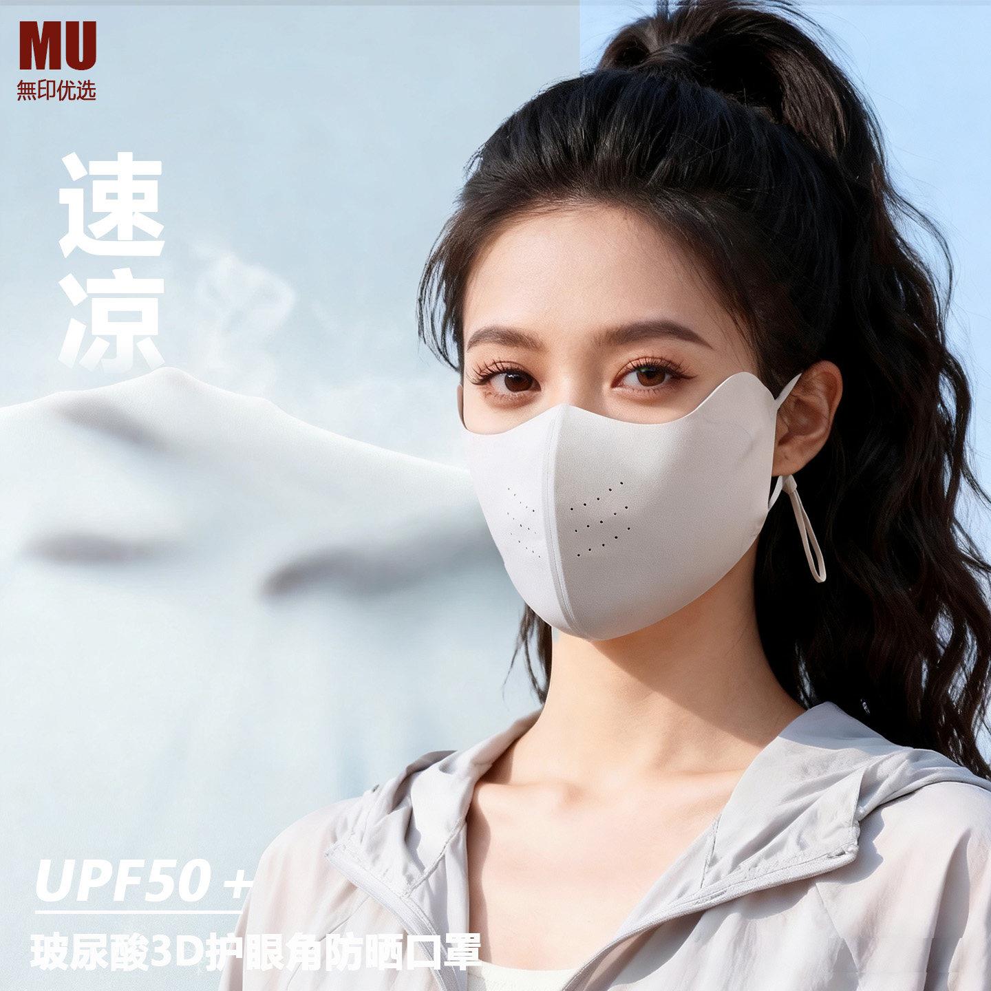 日本MU夏日防晒口罩女士新款高颜值抗UV透气面纱冰丝遮阳面罩