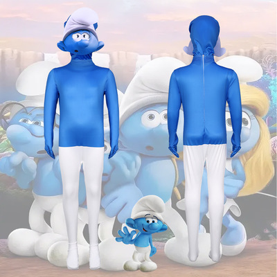 万圣节The Smurfs蓝精灵电影cosplay服装角色扮演紧身连体衣