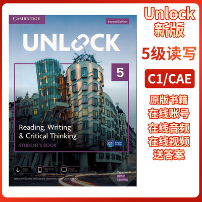 正版剑桥Unlock 第二版5级读写 reading,writing & Critical Thinking 阅读写作与批判思维 学生书+在线音频视频&Classroom App C1