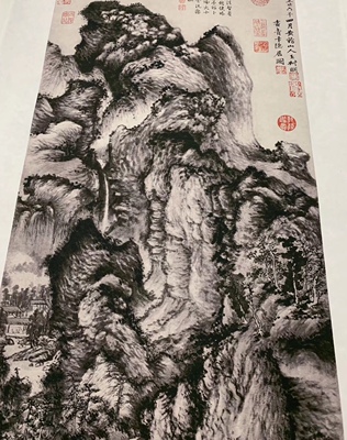 王蒙 青卞隐居图 山水国画 美术学习 挂轴装裱 纸本绢布 微喷复制