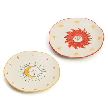 FQR LIVING英国NATURE DECOUVERTES手工制作陶器绘画太阳与月亮盘