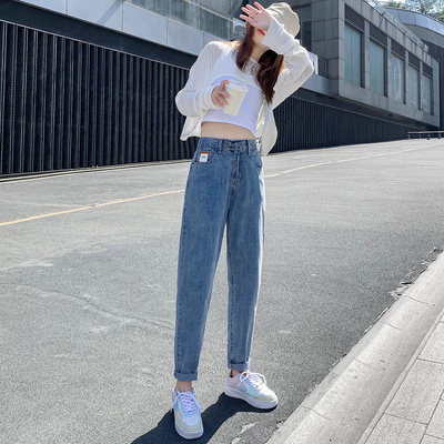 松紧腰牛仔裤女哈伦裤胖mm显瘦