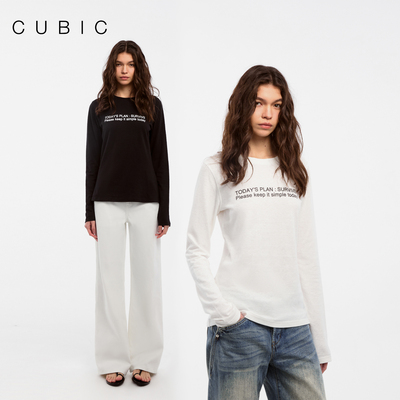 CUBIC棉麻混纺微宽松字母T恤