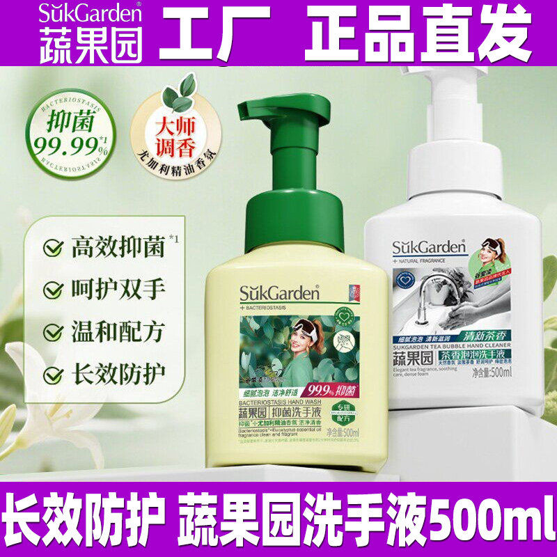 蔬果园茶香泡泡洗手液有效抑制菌滋润保湿清洁家用按压瓶官方正品