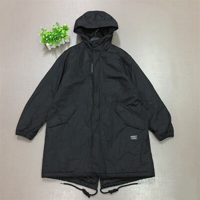 连帽简约纯色中长款棉服外套