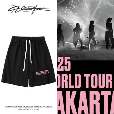 2025 BLACKPINK WORLD TOUR 演唱会印花短裤夏季宽松休闲百搭潮流