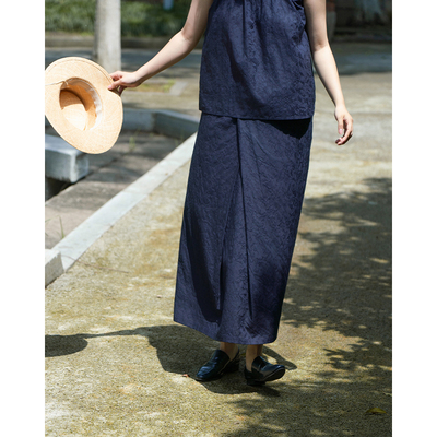 枝蓝2024三角压褶半裙半裙度假