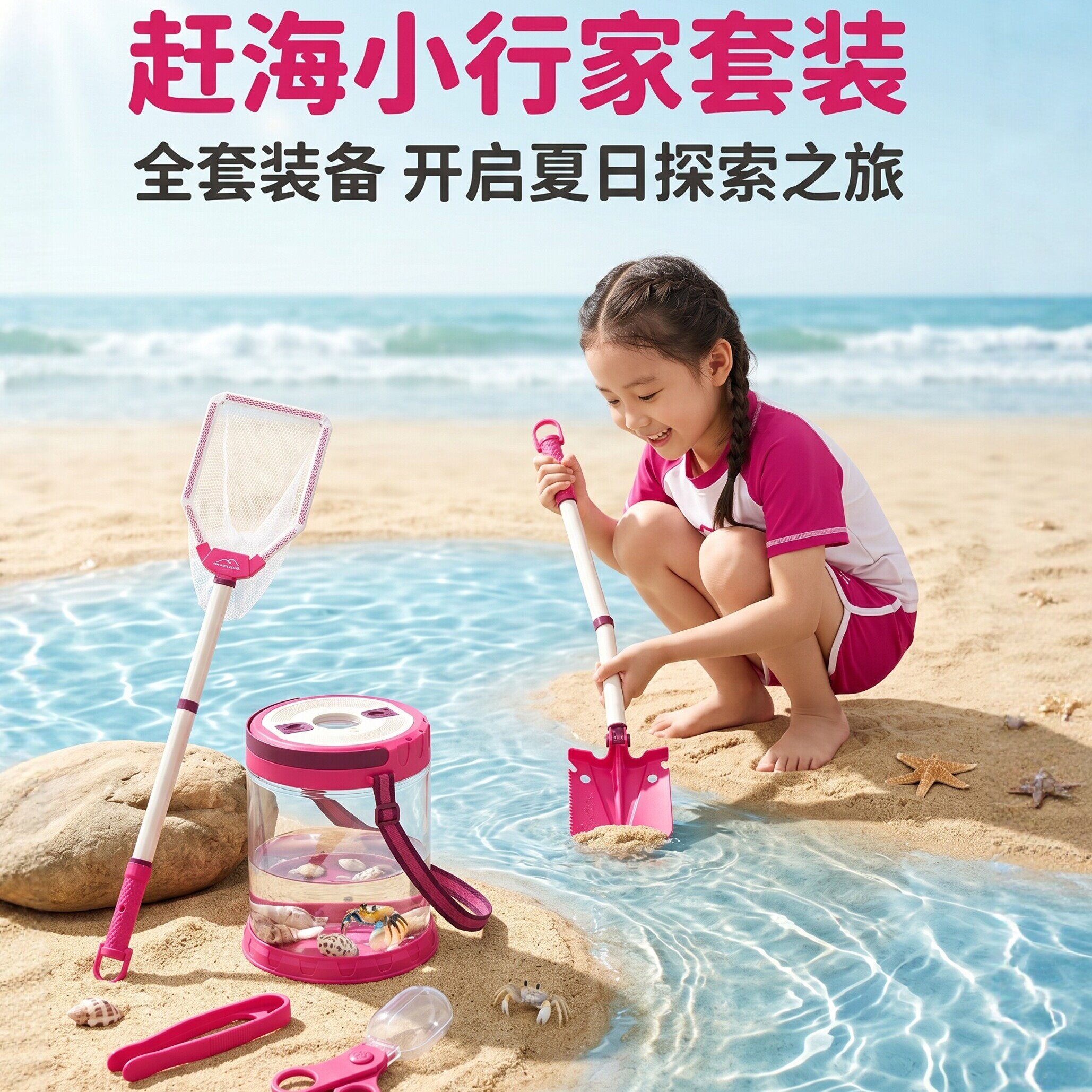 赶海装备儿童沙滩玩具套装挖沙捞鱼铲子桶户外帐篷抓鱼螃蟹神器宝