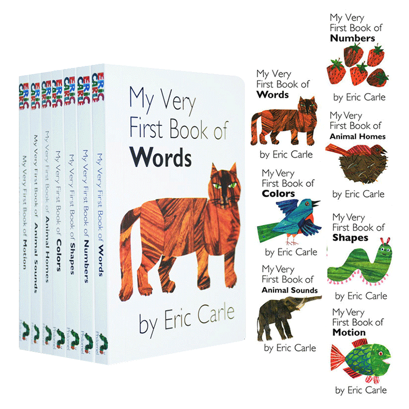 我的图书馆7册套装英文原版 Eric Carle My Very First Book of 系列 纸板书 适合1-3岁小宝宝 上下翻页配对纸板 艾瑞卡尔爷爷