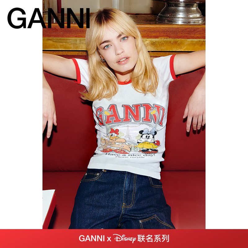 【GANNI x Disney】黛丝米妮联名短袖夏季修身T恤衫 A1050321151