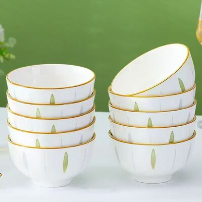 10个装吃饭碗家用陶瓷高颜值5英寸大号米饭碗釉下彩饭碗新款餐具