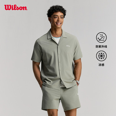 Wilson威尔胜26夏季男士CABANA凉感防晒网球翻领按扣开襟短袖衬衫