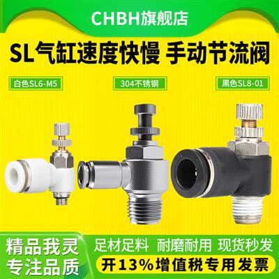 气动气缸速度控制SL插气管可调接头节流阀调速阀SL8 6 10-m5 012
