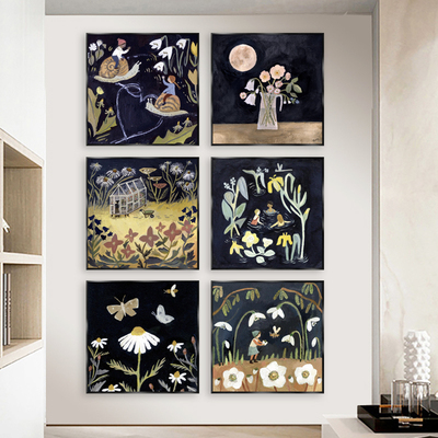 北欧现代手绘风植物花卉绿植摆台画斗柜玄关儿童房床头装饰画挂画