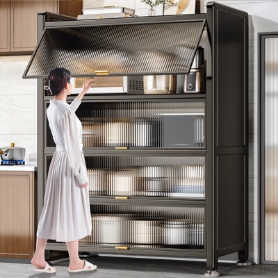 厨房置物架加宽一米二落地多层收纳柜家用多功能整体橱柜微波炉收