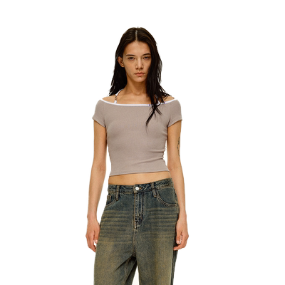 madeinnormal灰色挂脖短袖针织衫