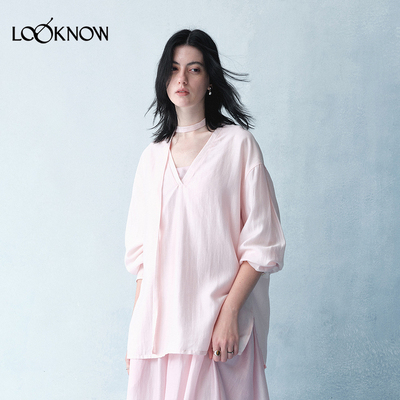 ii sense x LOOKNOW2026春夏新品惬意V领宽松系带衬衫上衣女