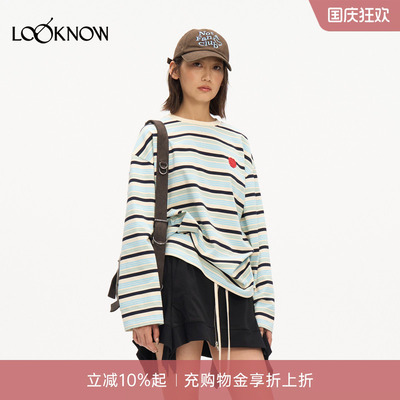 not a fan X LOOKNOW设计师品牌26秋季新品火漆章logo条纹长袖T恤