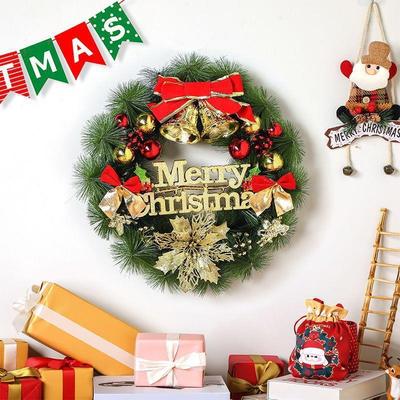 圣诞花环门挂Christmas藤条装饰店铺仿真创意发光大门挂饰圣诞节