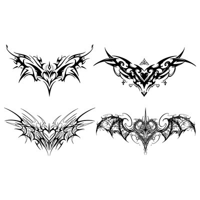 草本纹身贴防水恶魔翅膀爱心