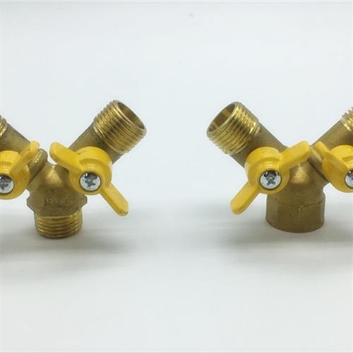 一分二路铜阀门带开关三通水管双出水分流分水器内外丝接头4分