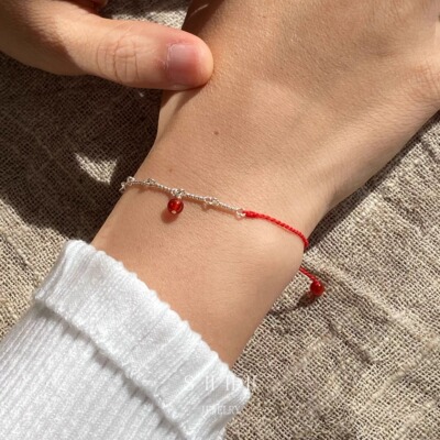 SHHH/手工红绳编织S925纯银链条红玛瑙吊坠手绳手链新年简约百搭