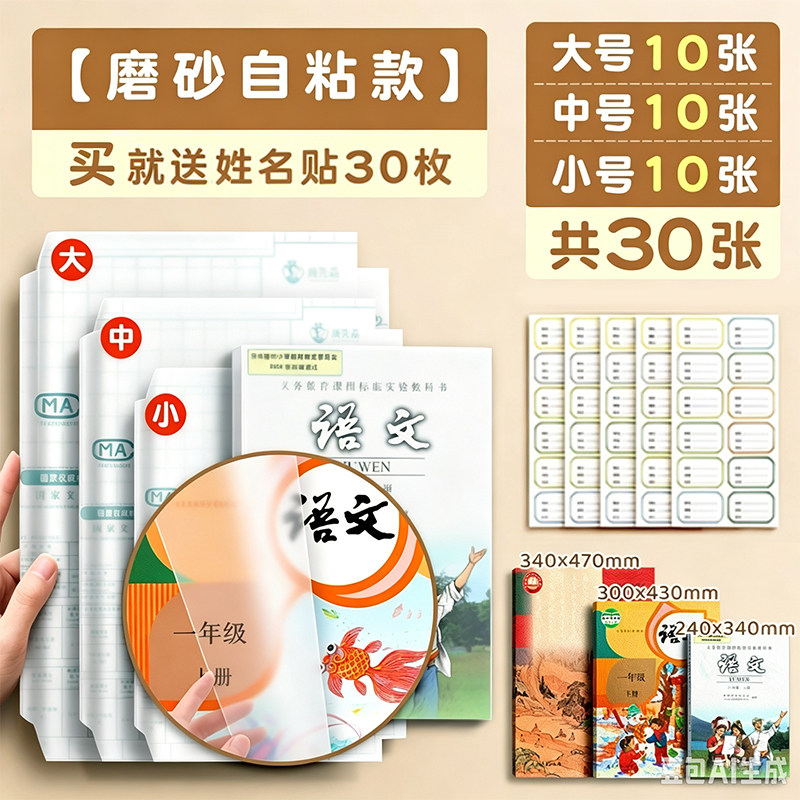 磨砂自粘透明图书收纳袋防水防尘绘本课本分装袋书本保护收纳袋