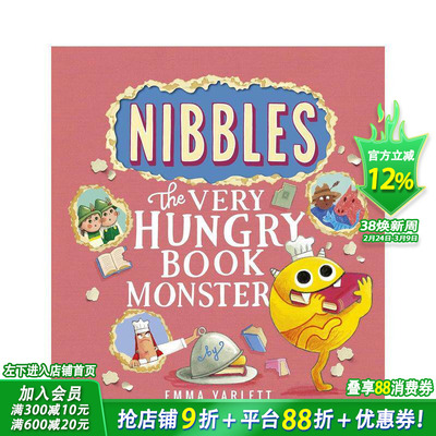 【预售】啃书小怪兽尼布斯 互动镂空翻翻书页 Nibbles: The Very Hungry Book Monster 英文儿童插画故事绘本 进口童书