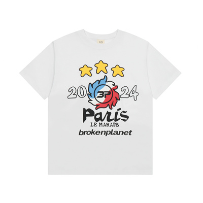 潮流BrokenPlanet字母印花短袖T恤男女款情侣宽松圆领上衣白色夏