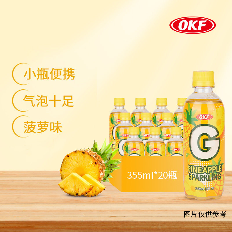 OKF韩国原装进口气泡水菠萝味碳酸饮料355ml0脂肪整箱解腻