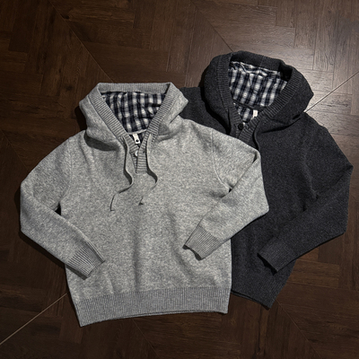 Ntalk 羊毛混纺连帽纽扣格纹内衬秋冬氛围感毛衣外套百搭通勤上衣