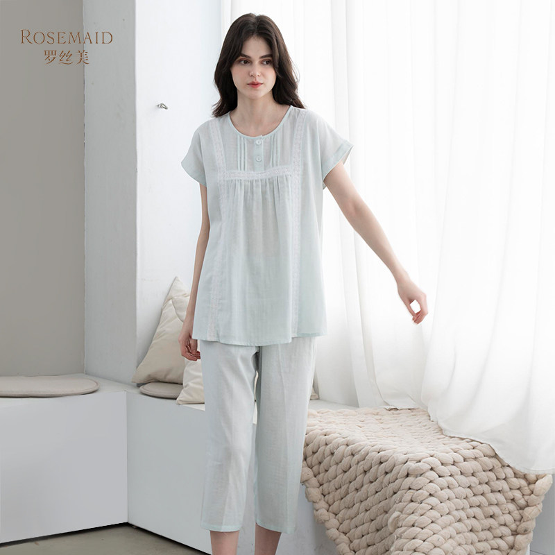Rosemaid/罗丝美春夏 圆领套头短袖七分裤纯棉双层衣裤套12066
